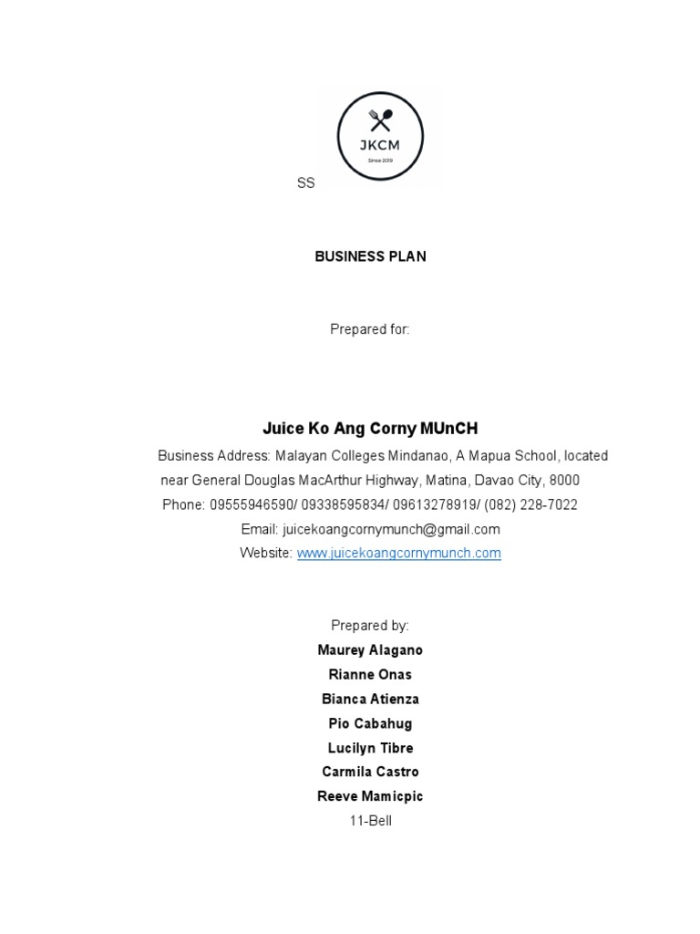 Juice Ko Ang Corny MUnCH Business Plan | PDF | Employment | Brand