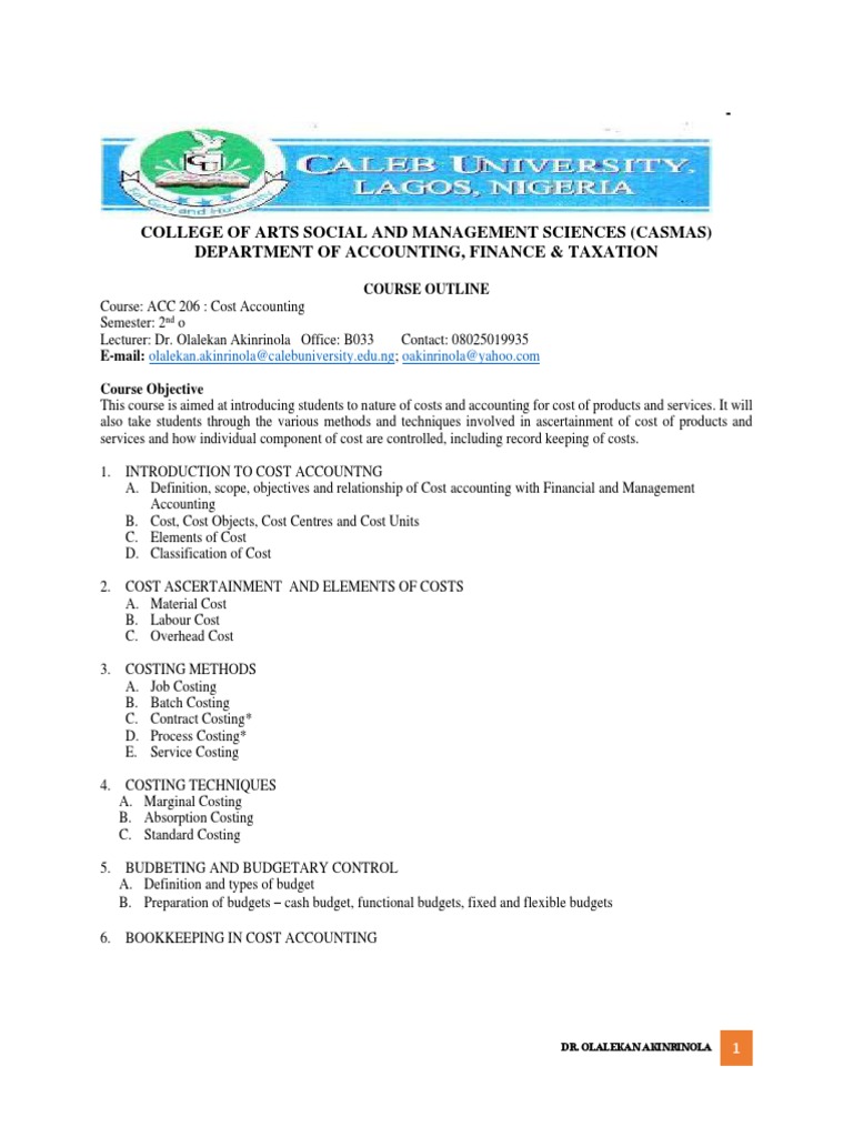 Acc 206 Cost Accounting - Lecture Note | PDF | Cost Accounting ...