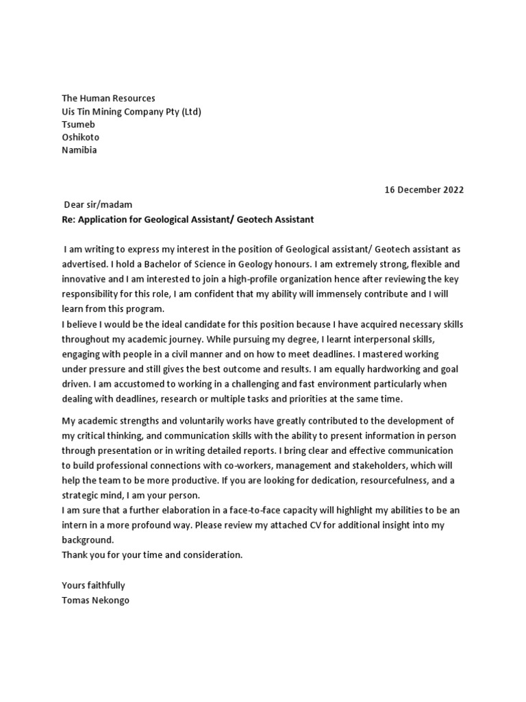 Nekongo Cover Letter | PDF | Social Science