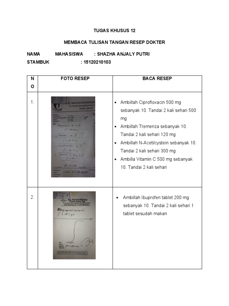 Tugas Khusus Apotik 12 Dan 13 Membuat Baca Tulisan Tangan DR Dan ...