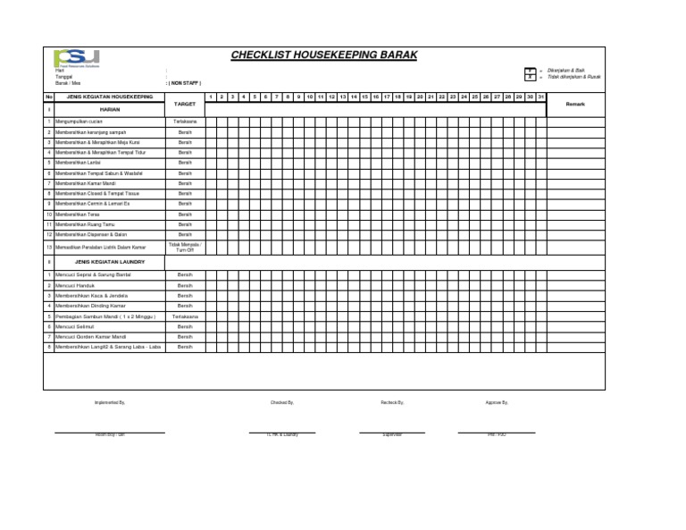 Form - Checklist Housekeeping | PDF