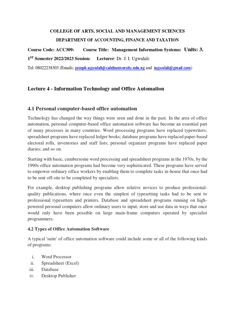ACC 309, Lecture 4 - Information Technology and Office Automation | PDF | Computer Network ...