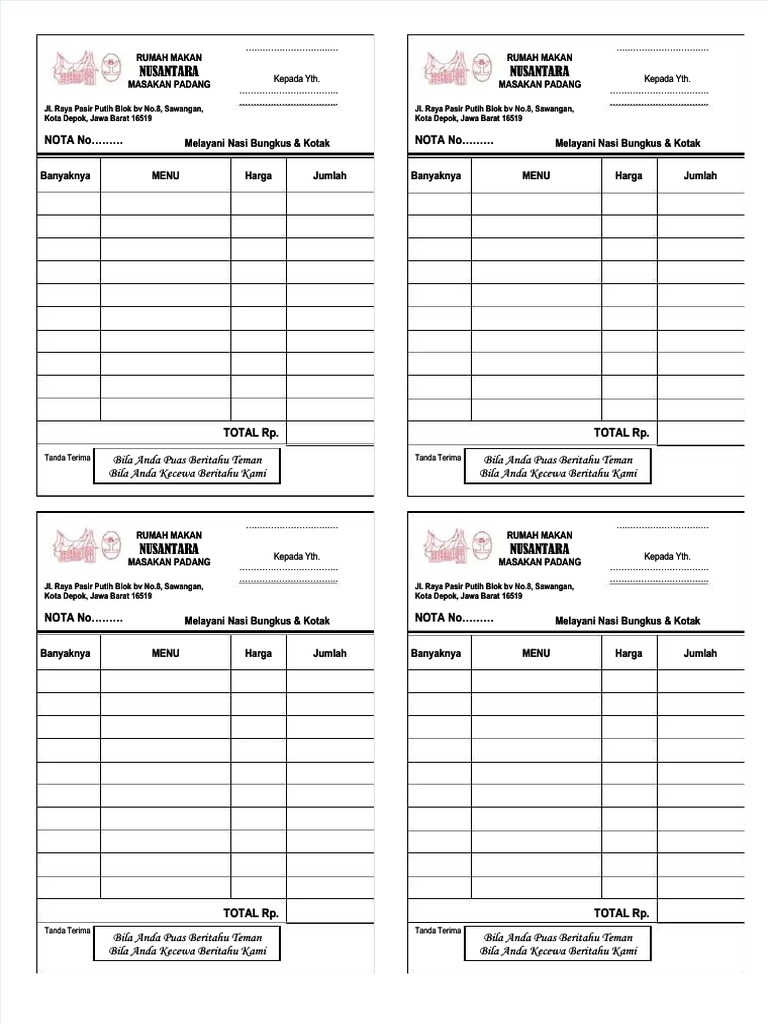 PDF Nota Rumah Makan Padang | PDF