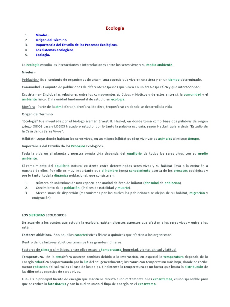 Fundamentos de Ecología y Procesos Ecológicos | PDF | Ecología | Ecosistema