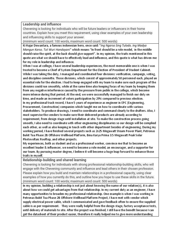 Chevening Essays | PDF | Renewable Energy | Sustainable Energy