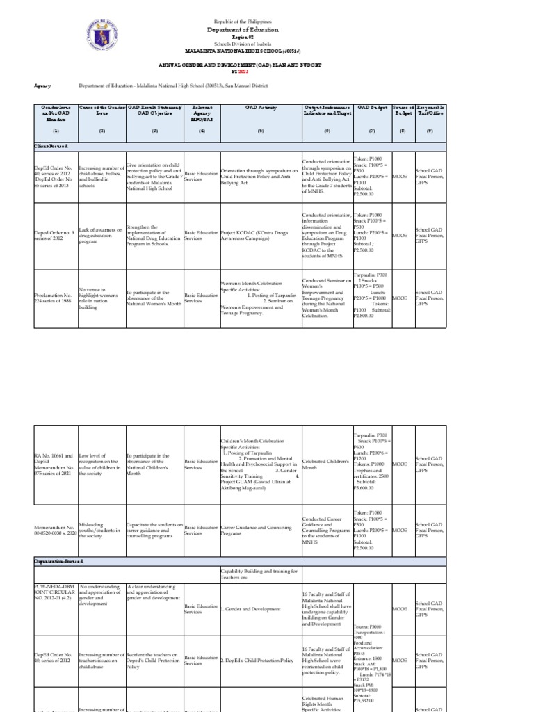 GAD Plan and Budget Template School | PDF | Human Rights | Applied Ethics