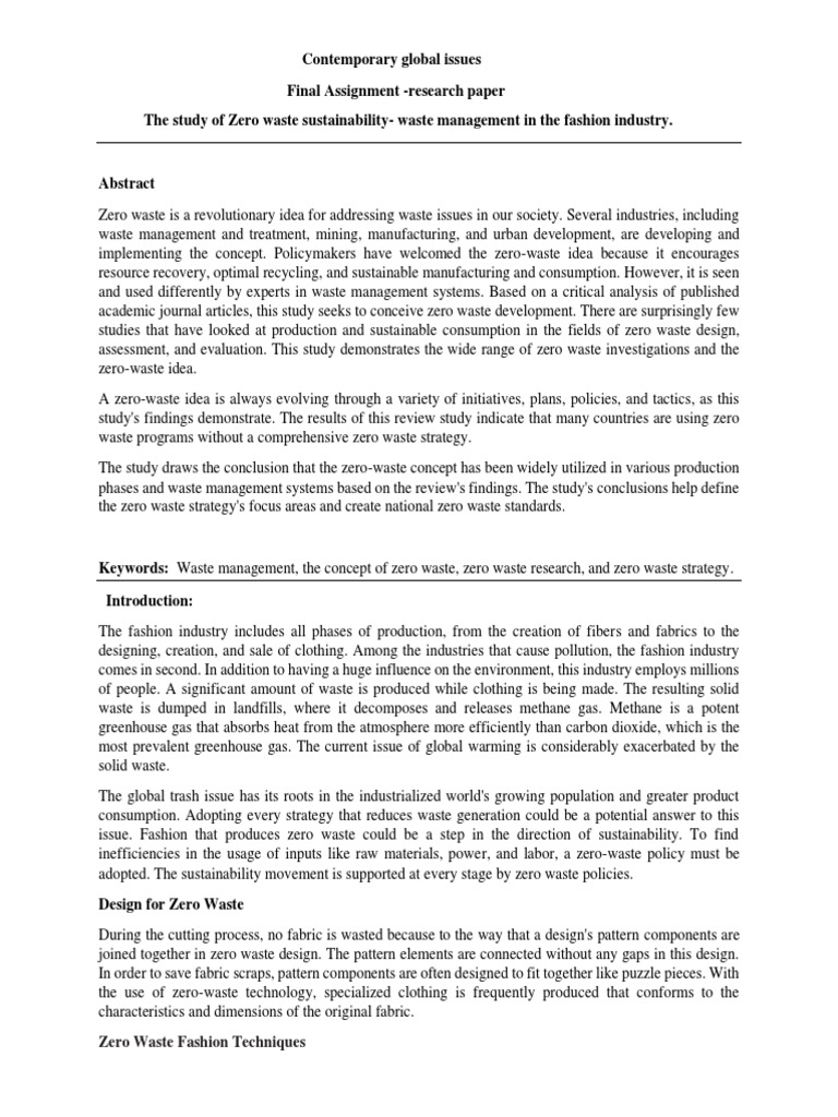 Research Paper Zero Waste - Waste Management | PDF | Waste | Survey ... Research Paper Zero Waste - Waste Management | PDF | Waste | Survey ...