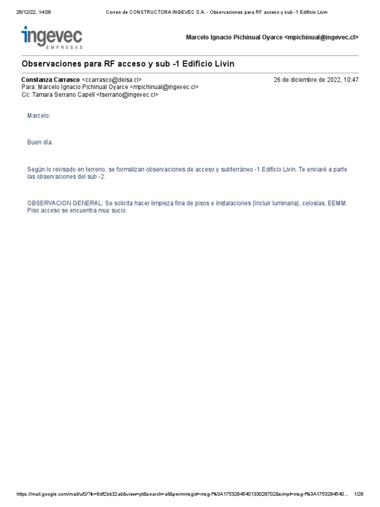 Correo de CONSTRUCTORA INGEVEC S.A. - Observaciones para RF Acceso y ...