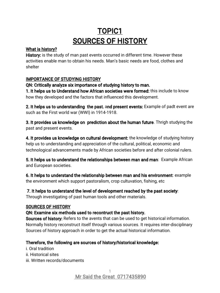 1. SOURCES AND IMPORTANCE OF HISTORY | PDF | Archaeology | Traditions