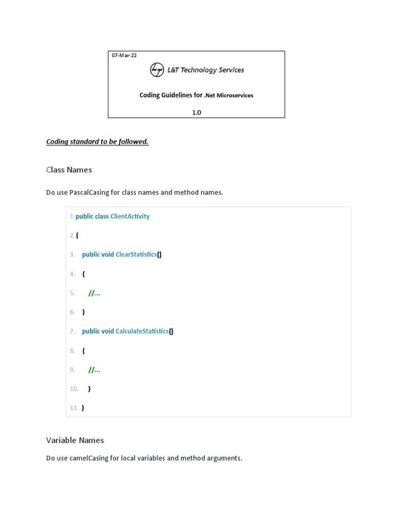 Coding Guide | PDF | Letter Case | Class (Computer Programming)