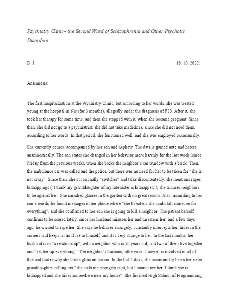 Schizophrenia Ward Case Study | PDF | Psychiatry | Psychotherapy