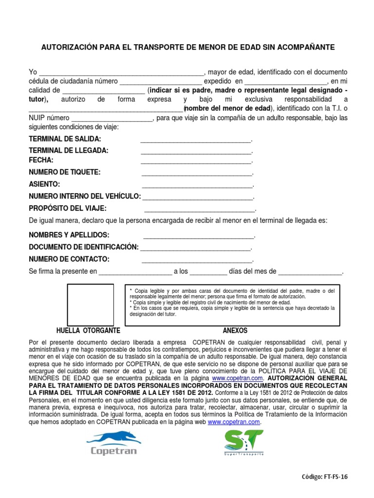Formato Autorizacion Menor de Edad | PDF | Gobierno y personalidad | Justicia
