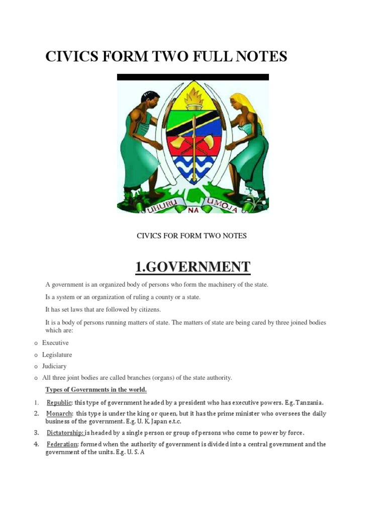 Civics Form Two Comprehensive Notes | PDF | Taxes | Elections