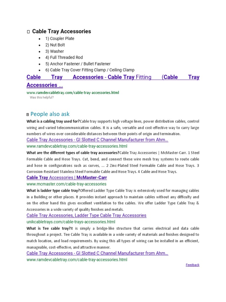 Cable Tray Accessories Overview | PDF | Components | Machines