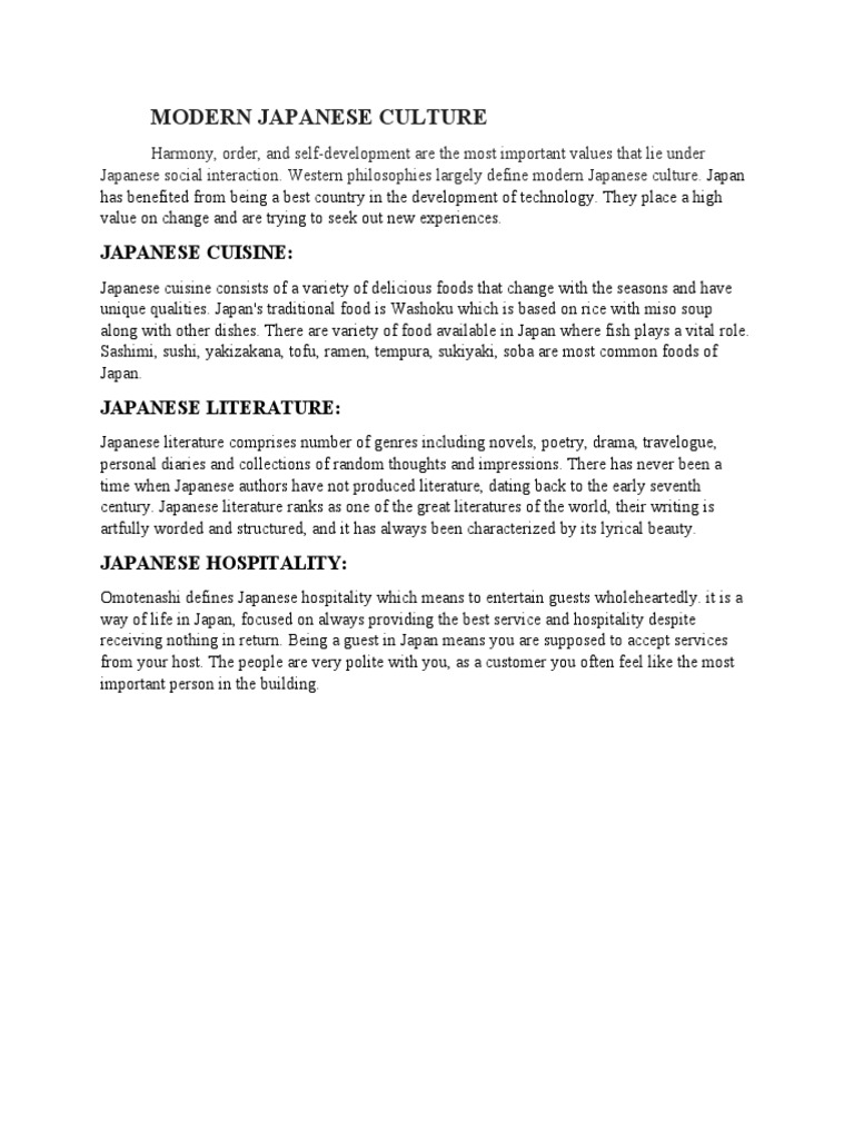 Modern Japanese Culture Overview | PDF