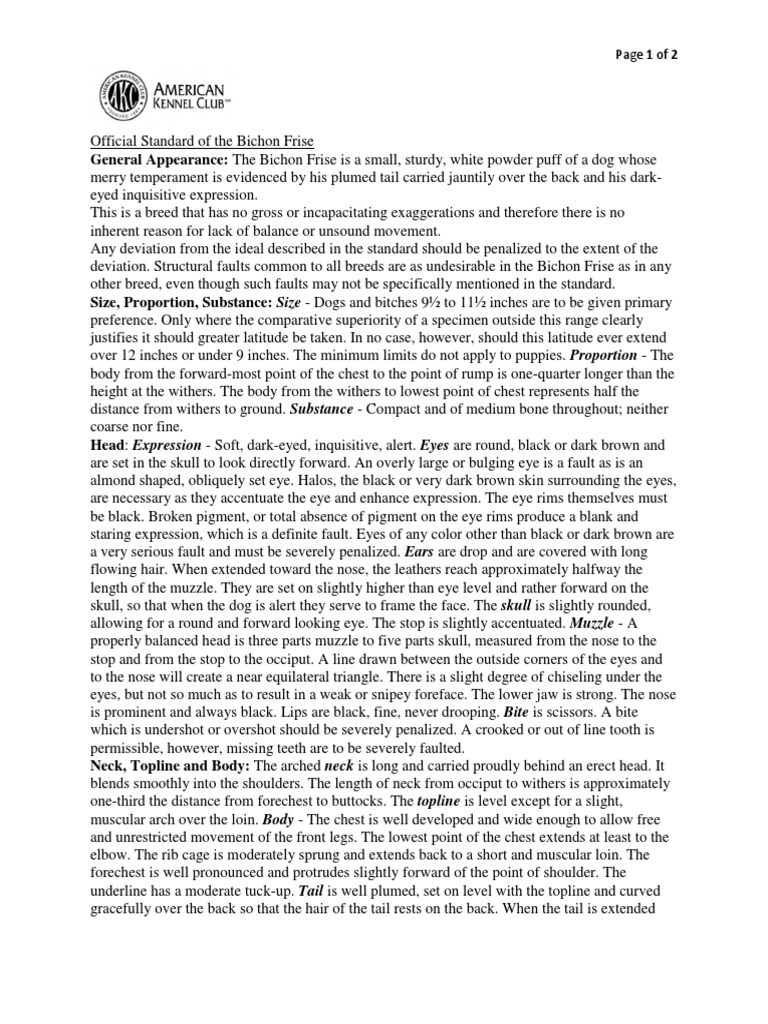 AKC - Official Standard of The Bichon Frise | PDF | Elbow | Dogs