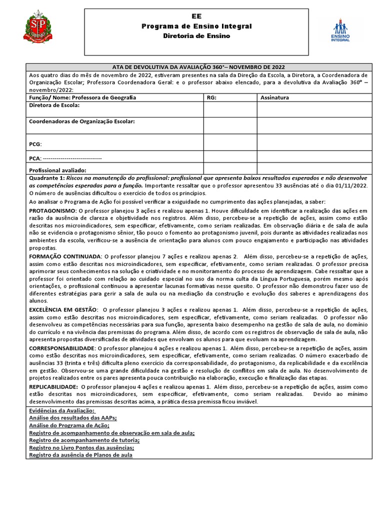 Modelo - Ata de Devolutiva Da Avaliação 360 | PDF | Aprendizado