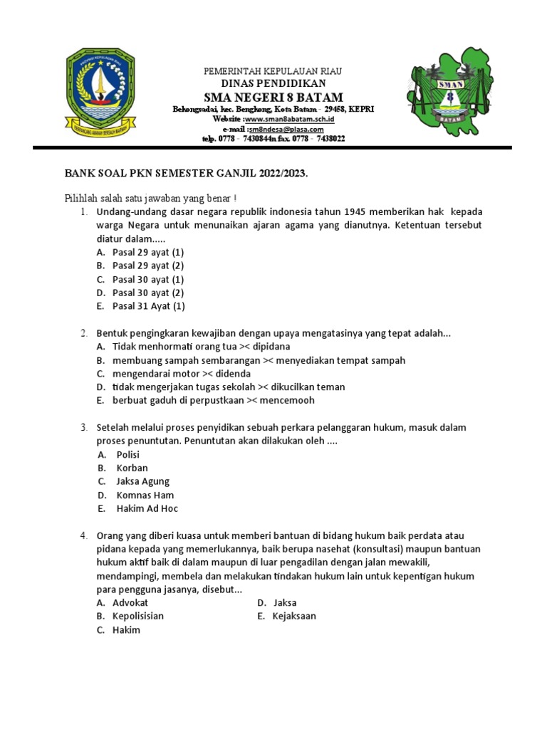 Bank Soal 2022-23 Siswa (Ujian PPKN Kelas Xii SMT Ganjil 2019 Ela Novita Paket B | PDF