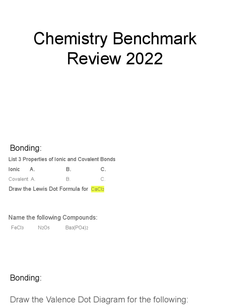 Chemistry Spring Benchmark Review | PDF | Chemical Reactions | Chemical ...