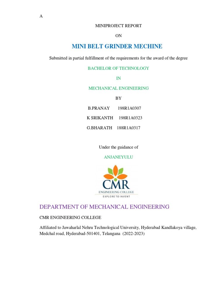 Mini Belt Grinder Machine Project Report | PDF | Grinding (Abrasive ...