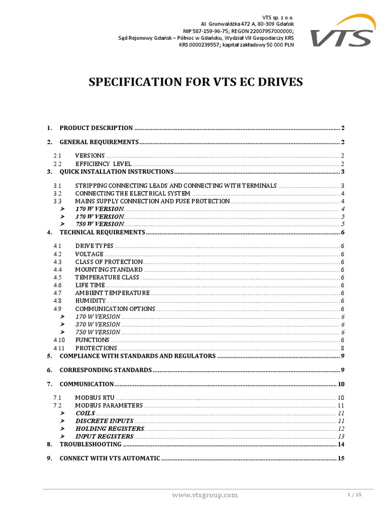 VTS EC Drive Specification | PDF | Electromagnetic Compatibility | Mains Electricity