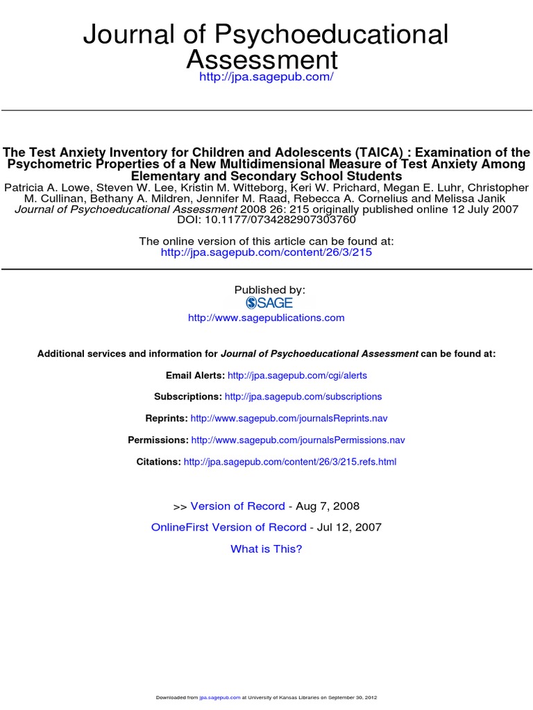 TAICACAPStudy JPA | Download Free PDF | Validity (Statistics) | Anxiety