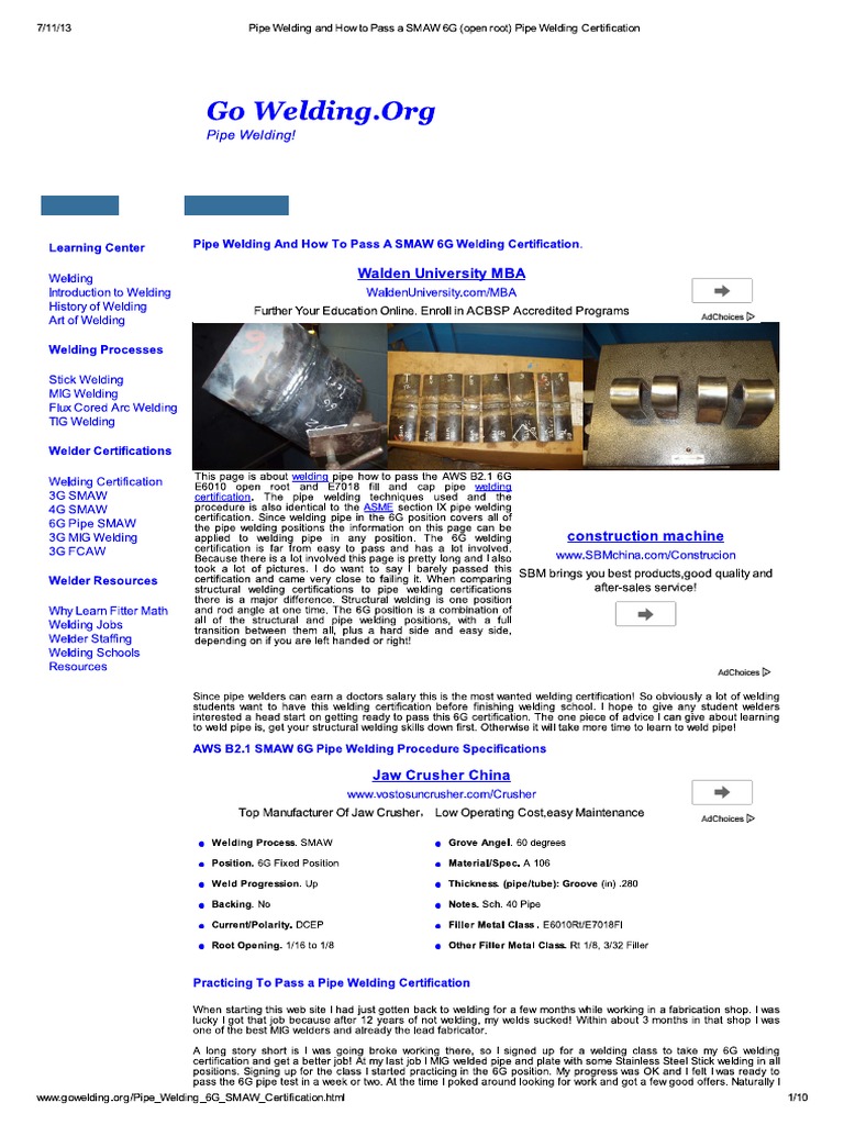 Pipe Welding and How to ...e Welding Certification | PDF