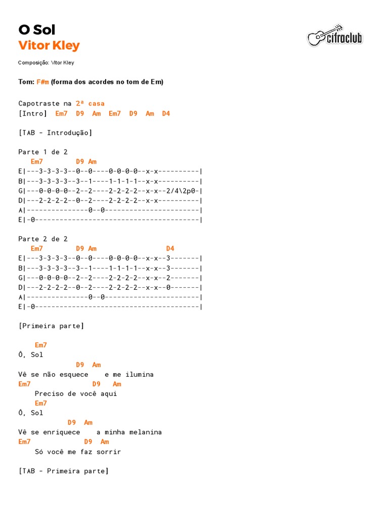 Acordes e Letra de "O Sol" - Vitor Kley | PDF