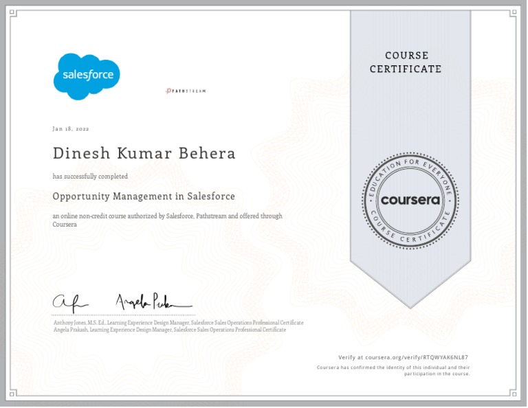 Salesforce Opportunity Management Course Completion | PDF