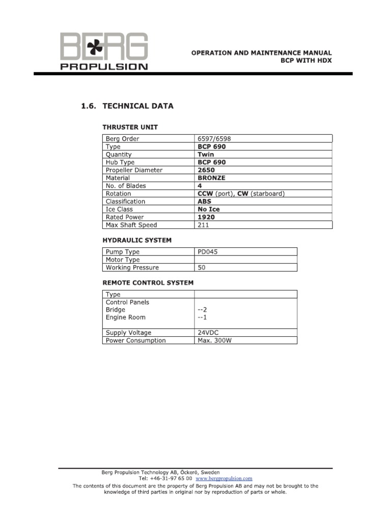 Berg BCP 690 Technical Data | PDF