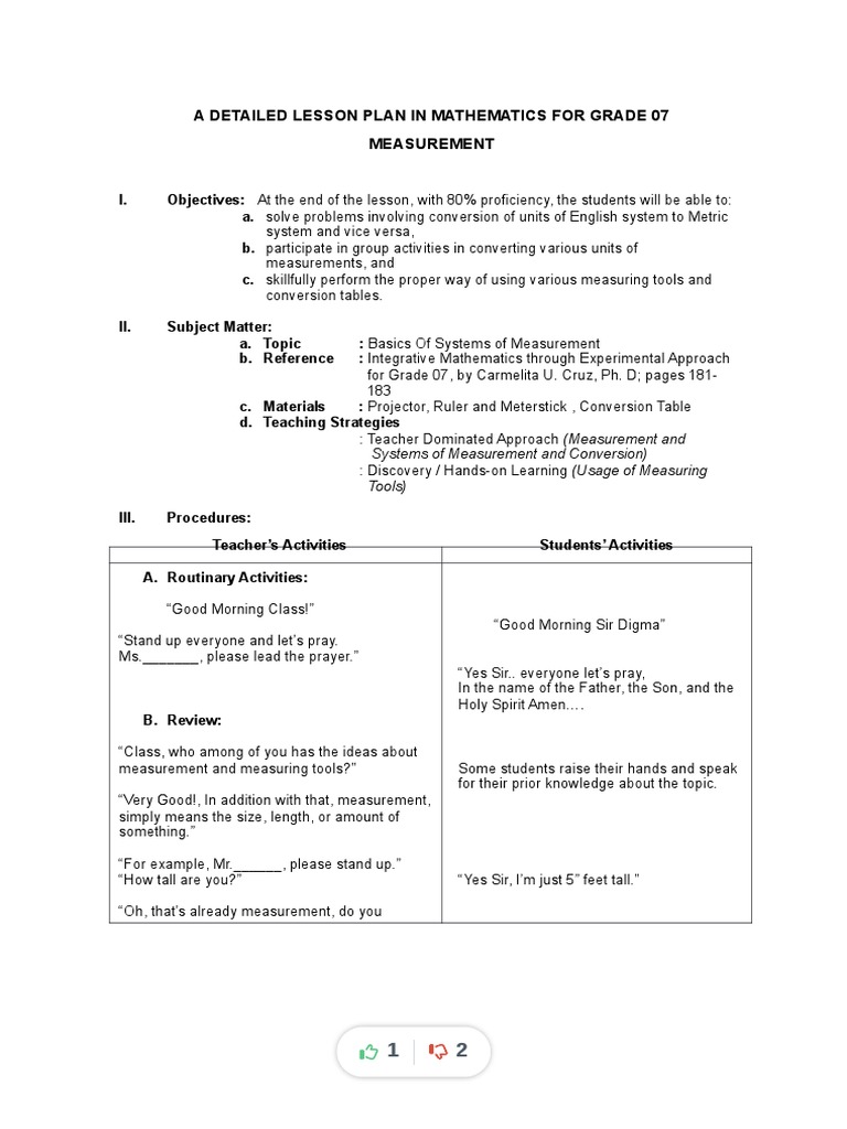 Lesson Plan in Math Measurement - Compress | Download Free PDF | Foot ...