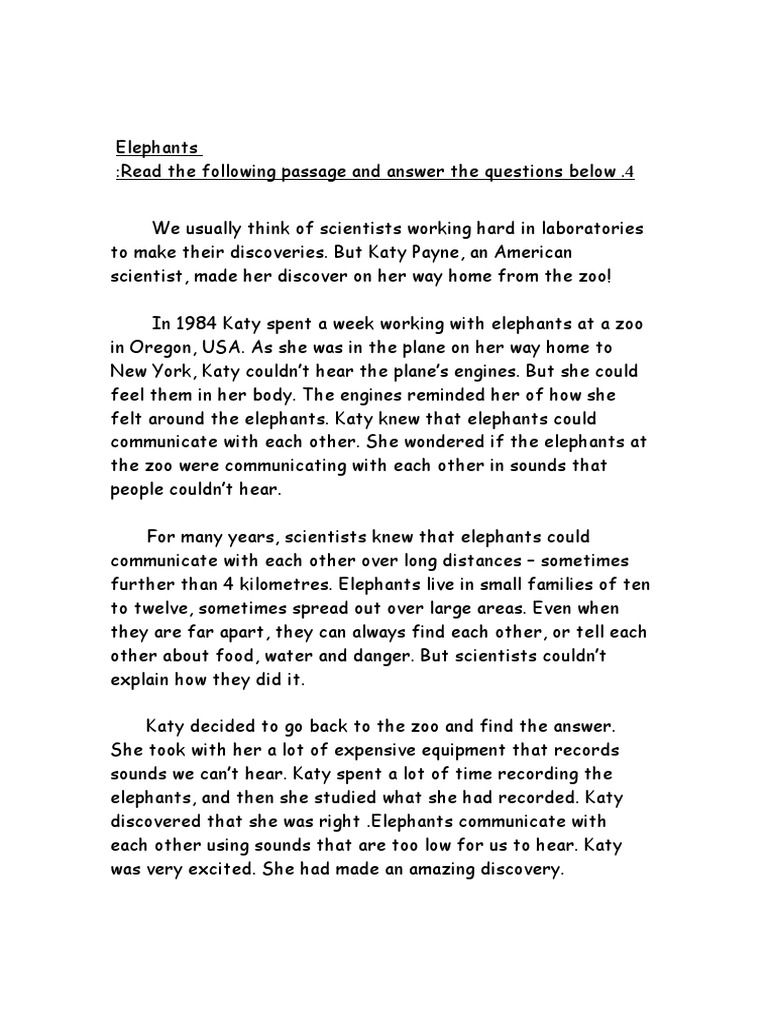 Elephants - Reading Comprehension | PDF | Elephant