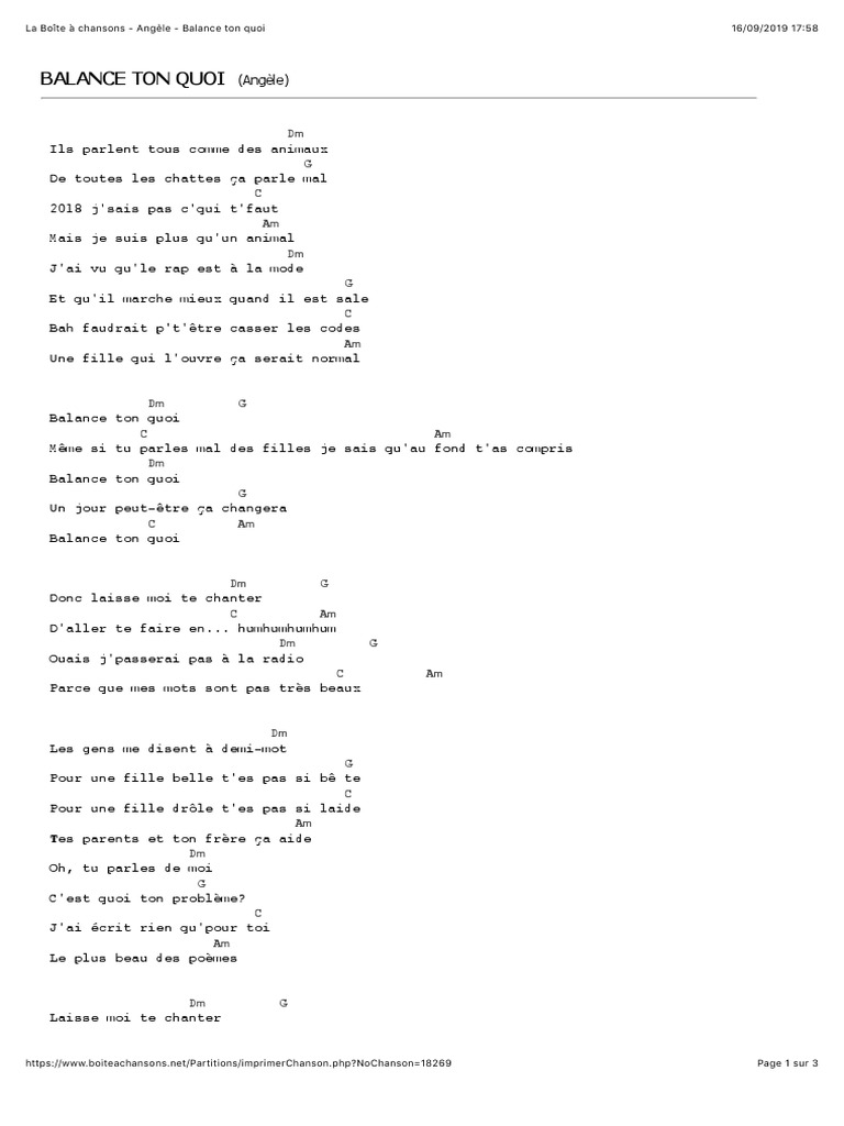 Paroles de "Balance ton quoi" d'Angèle | PDF