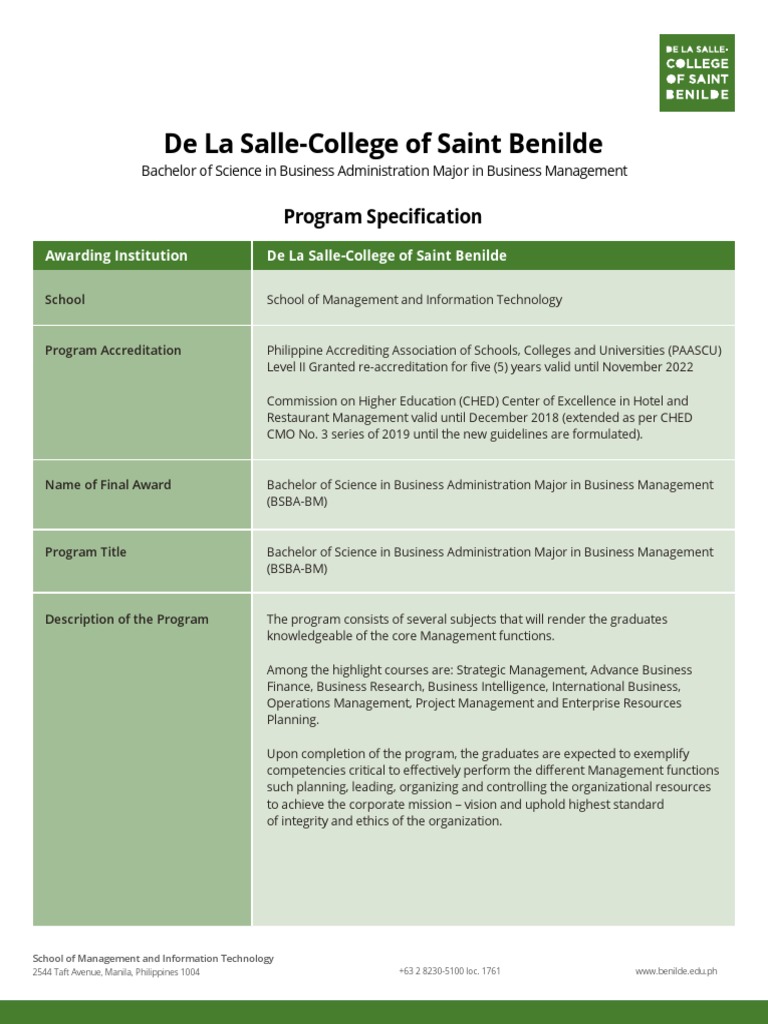 (BSBA-BM) Program Specification v2 | PDF | Strategic Management | Information