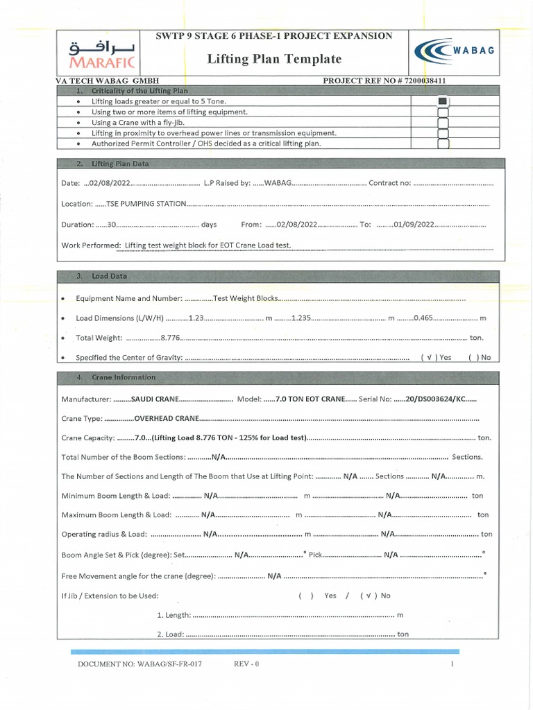 Critical Lifting Plan Template | PDF | Crane (Machine) | Switch
