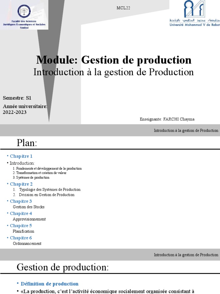 Introduction à la gestion de production | PDF | Inventaire | Business
