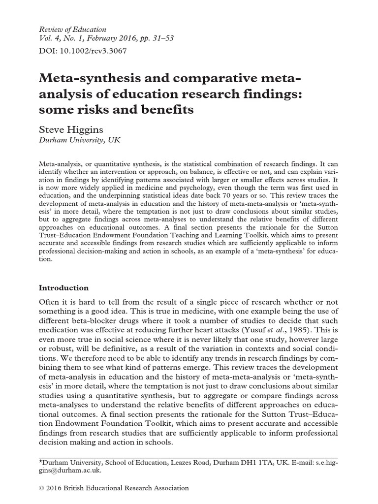 Higgins (2016) - Meta-Analysis | PDF | Meta Analysis | Statistics