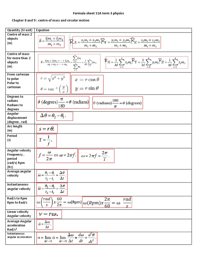 Formula Sheets For 11A | PDF
