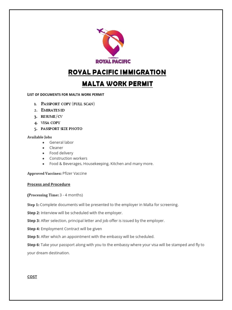 Malta Work Permit Document Checklist | PDF