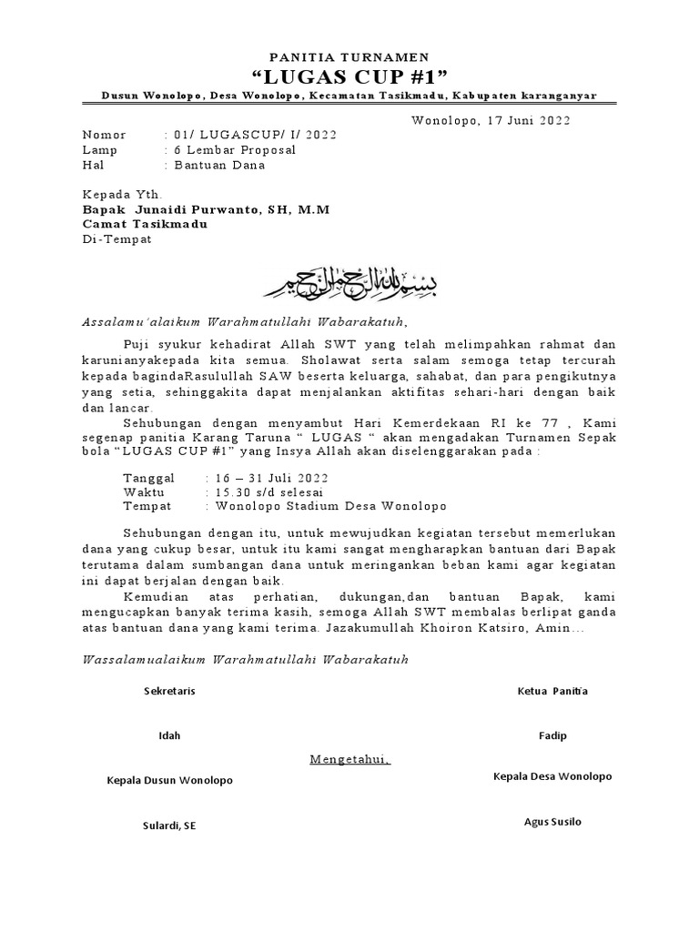 Proposal Lugas Cup Camat | PDF
