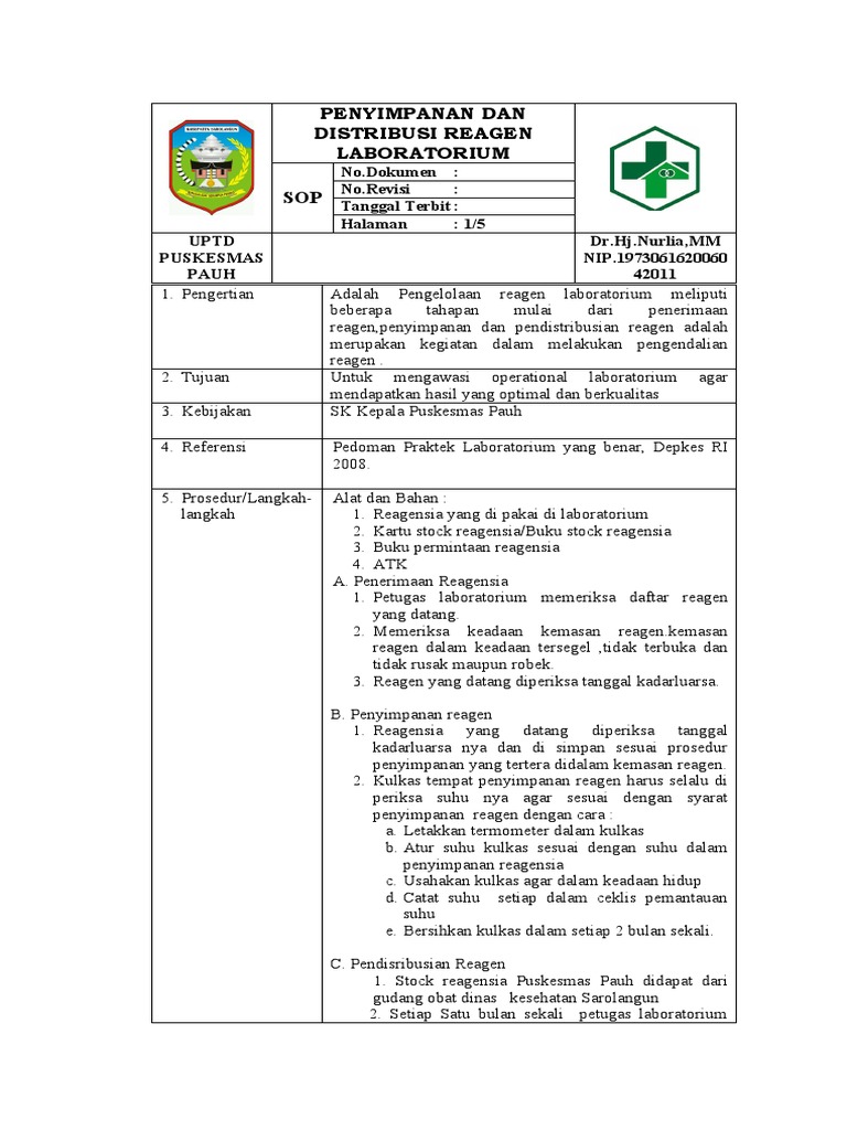 SOP Penyimpanan Reagen Laboratorium | PDF