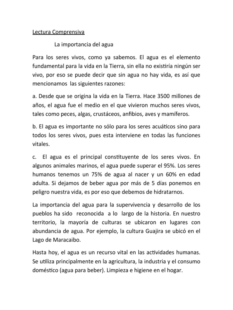 Lectura Comprensiva El Agua | PDF