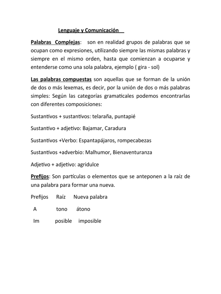 Lenguaje y Comunicación Clase Palabras Compuestas | PDF