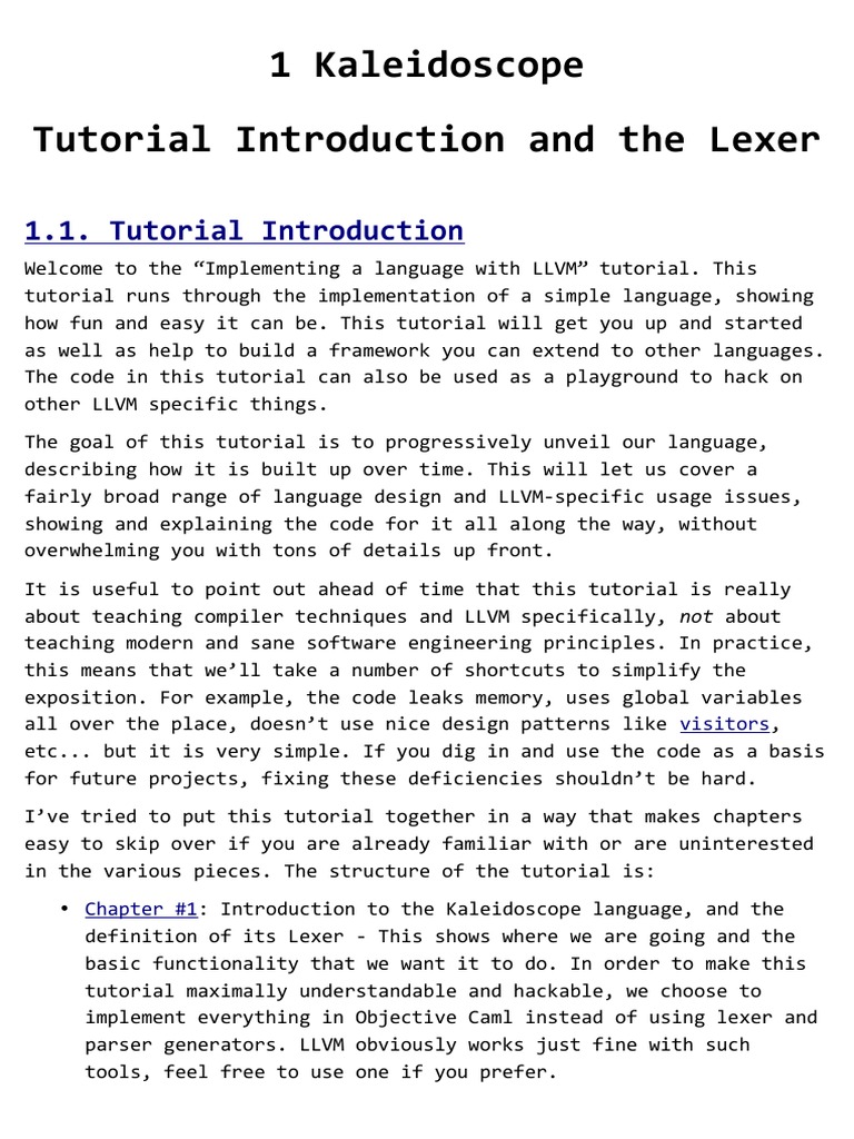 Kaleidoscope - Implementing A Language With LLVM in Objective Caml | PDF | Parsing | Computer ...