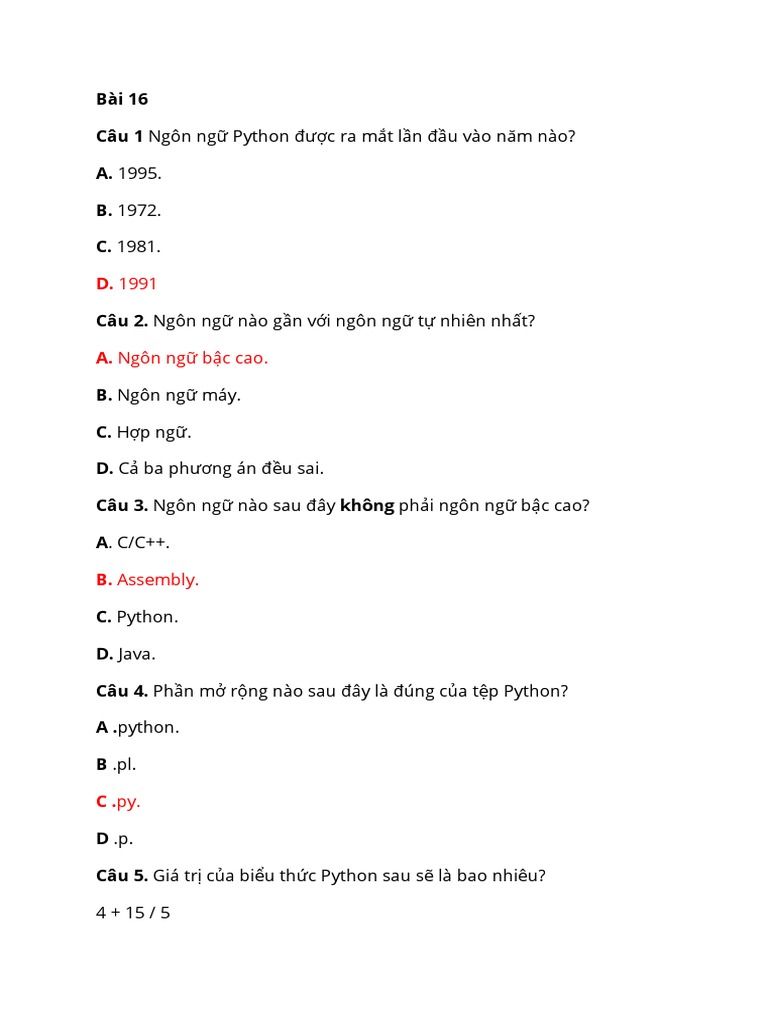 Trắc nhiệm python 10 | PDF