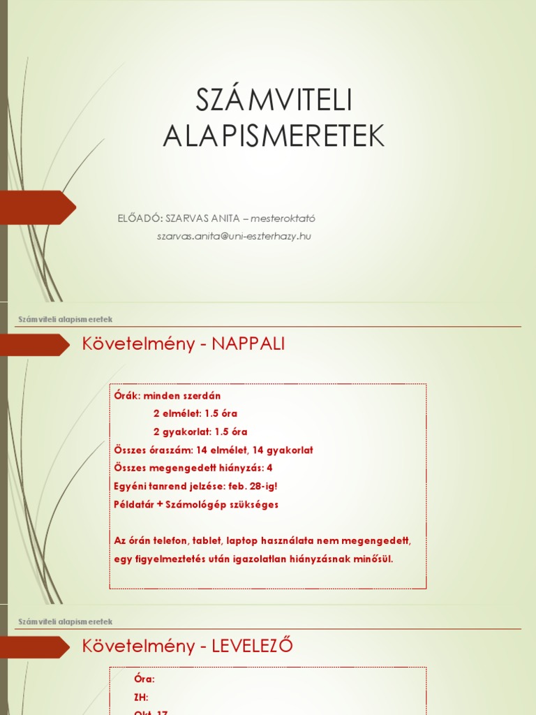 Számvitel Alapjai - ÓRA1 - Bevezetés | PDF