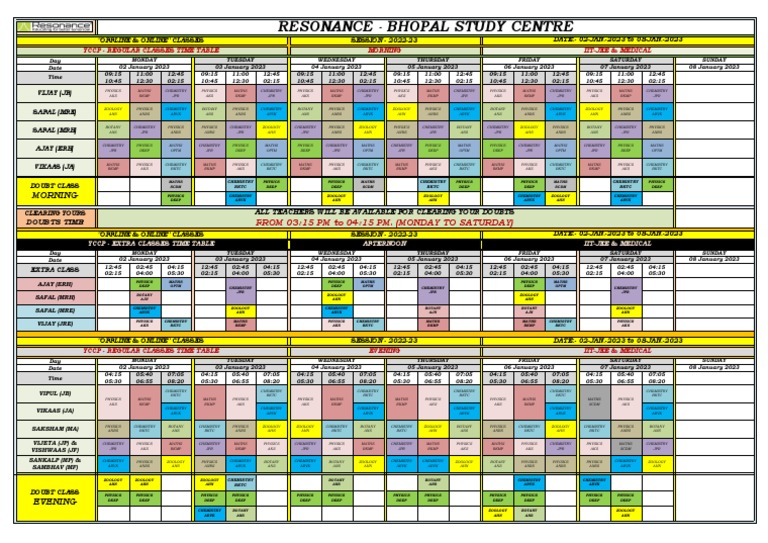 Yccp - Time Table - 02-Jan. - 2023 To 08-Jan. - 2023 | PDF | Physical Sciences | Natural Sciences