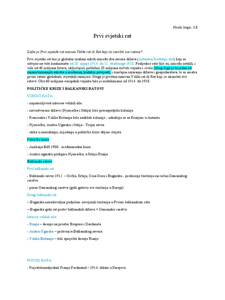 Prvi Svjetski Rat | PDF