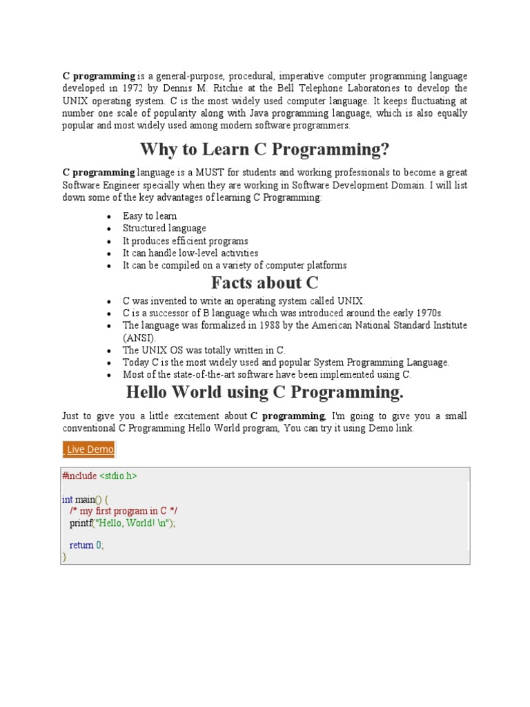 C Programming | PDF | C (Programming Language) | Computer Programming C Programming | PDF | C (Programming Language) | Computer Programming