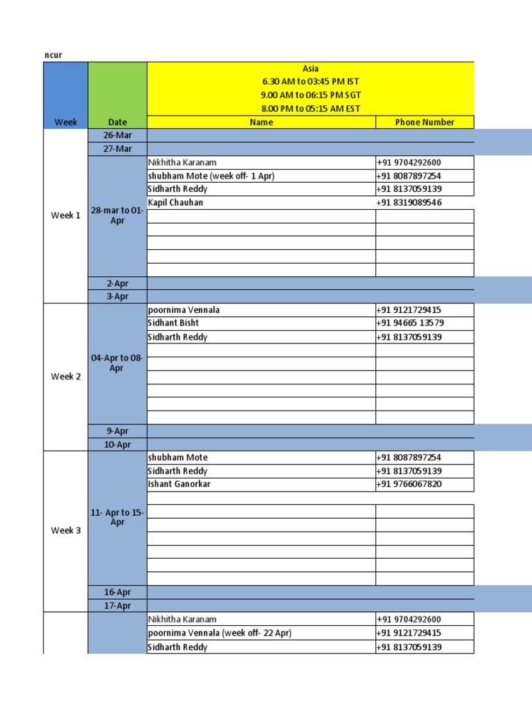 Shift Plan-BW April - Updated | PDF